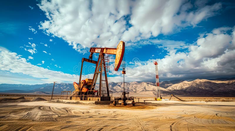 A Large Oil Rig is in the Middle of a Desert Stock Image - Image of ...