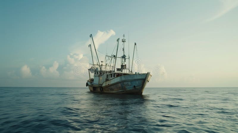 A Large, Old Boat is Floating in the Ocean. Generative AI Stock ...