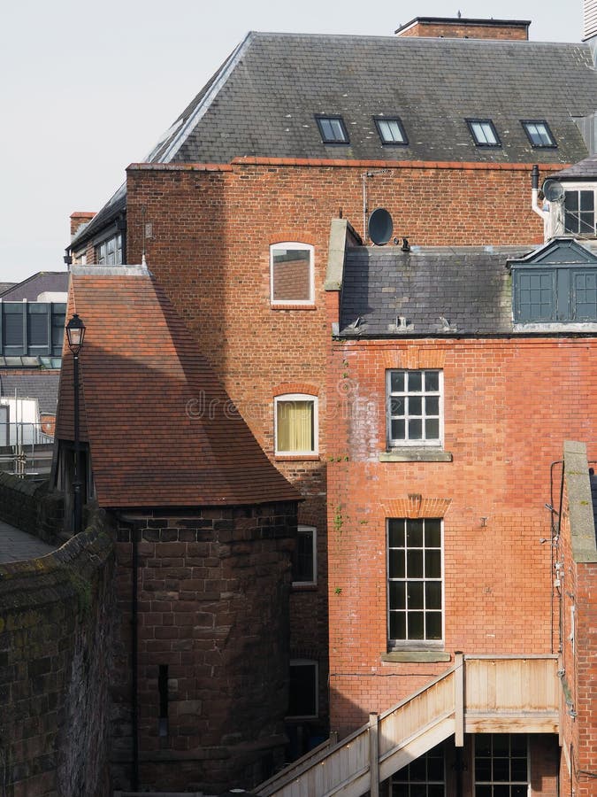 Old Buildings Crowded Along the City Wall in Chester City Centre Stock ...