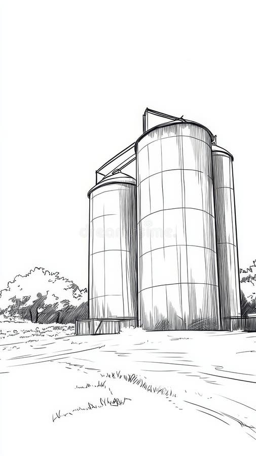 A Large, Old-fashioned Grain Silo with a Tree in the Background Stock ...