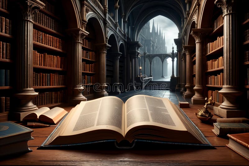 Large Old Library in a Large Building Stock Image - Image of library ...