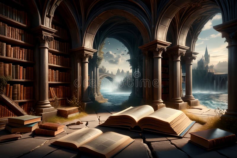 Large Old Library in a Large Building Stock Photo - Image of tables ...