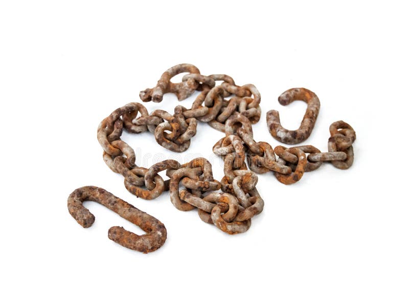 Large Old Rusty Chain on White Stock Image - Image of orange, antique ...
