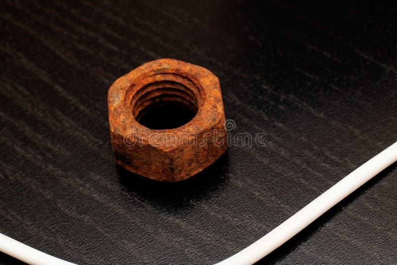 Large Old Rusty Nut Close Up on Black Background Stock Image - Image of ...