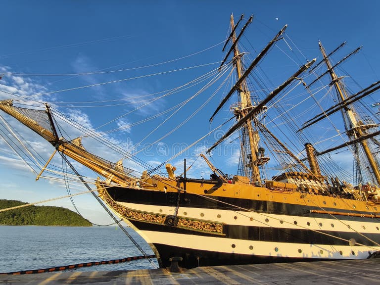 A Large Old Ship at Pier Under a Beautiful Blue Sky Stock Image - Image ...