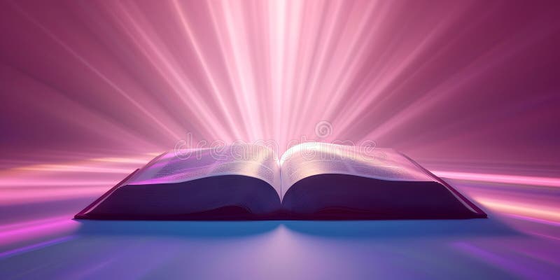 A Large Open Book in Neon Light with Rays, the Concept of Educational ...