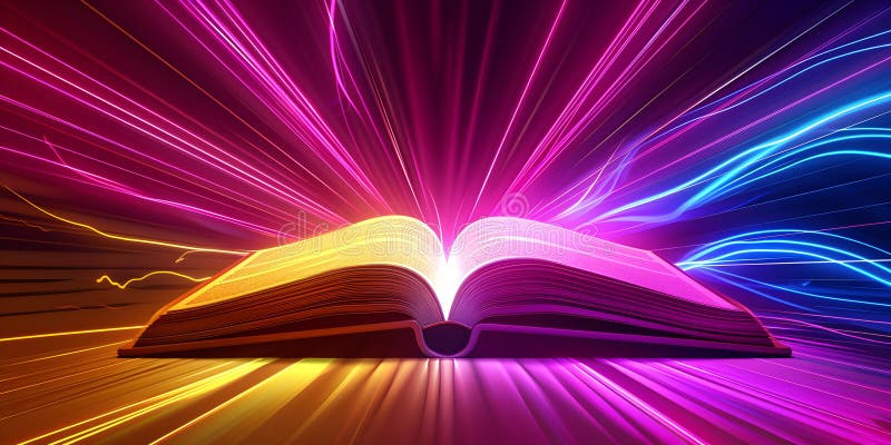Large Open Book with Rays Emanating from Center of Book in Delicate ...