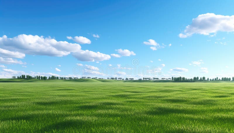 Large Open Field of Grass with Clear Blue Sky. Stock Image - Image of ...