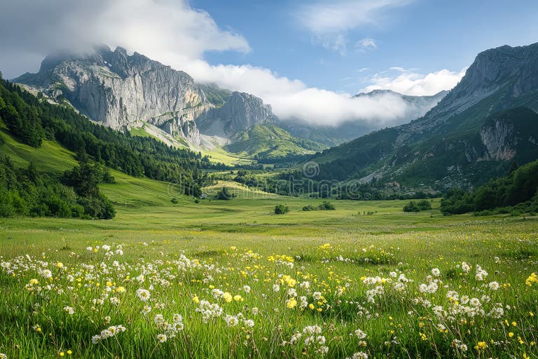 Large, Open Field with a Mountain Range in the Background Stock Image ...