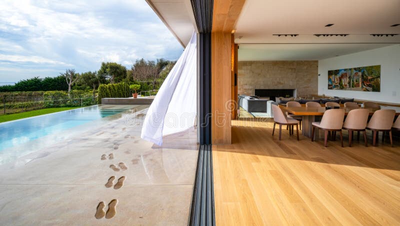 Large Open House with a Pool and a Patio Stock Image - Image of ...