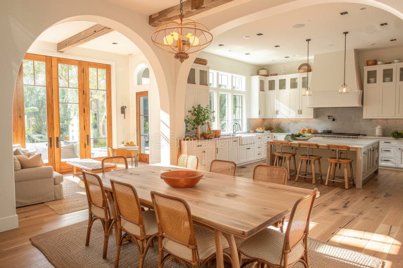 A Large, Open Kitchen with a Dining Table and Chairs Stock Image ...