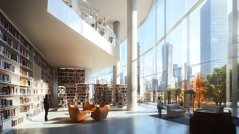 A Large Library with a Lot of Books and a Few People Walking Around ...