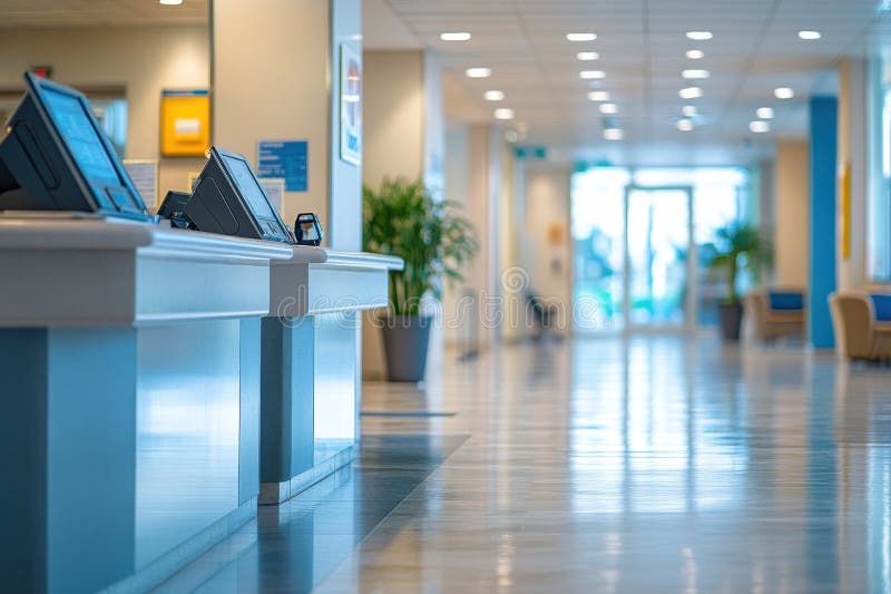 A Large Open Lobby with a Counter and Two Other Counters Stock Image ...