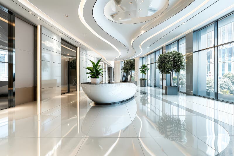 Large, Open Lobby with a White Wall and a White Floor Stock Image ...