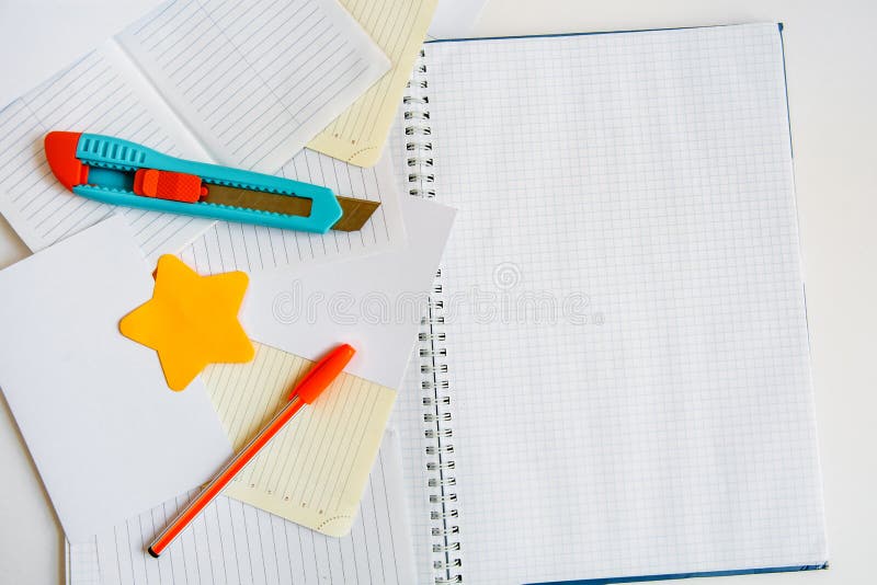 A Large Open Notebook in a Cage, Several Notepad Sheets, a Sticky Note ...