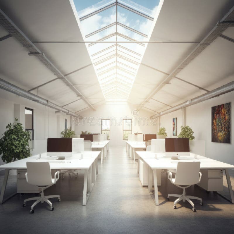 Large, Open Office Space with High Ceiling and Natural Light Stock ...