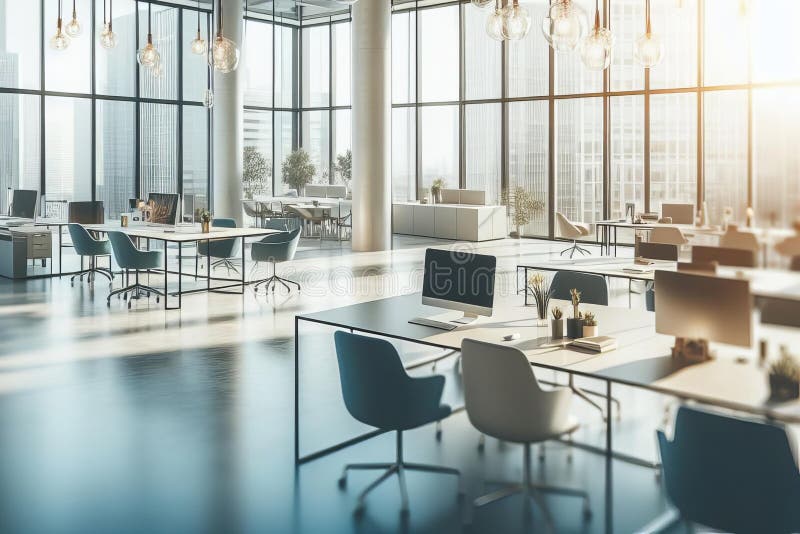 Large Open Office Space with Many Desks and Chairs Stock Photo - Image ...