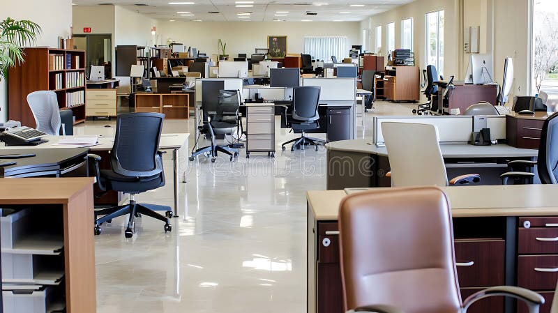 Large Open Office Space with Many Desks and Chairs Stock Illustration ...