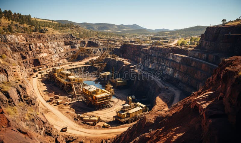 Massive Open Pit in Mountain Stock Image - Image of machinery ...