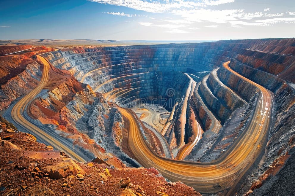 A Large Open Pit Mine Filled with Dirt, Ideal for Use in Infrastructure or Industrial Projects ...
