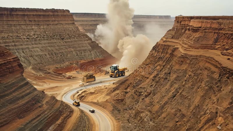 Large Open-pit Mining Operation in a Desert Canyon with Heavy Machinery ...