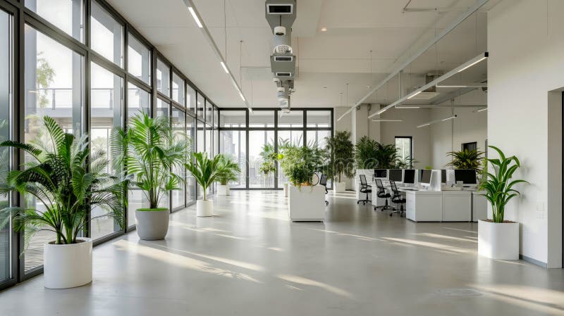 Empty Desk Modern Open Plan Office Plants Sunlight Stock Photos - Free ...