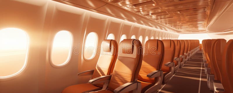 A Large, Open Room Inside an Airplane with Dark Windows Stock Photo ...