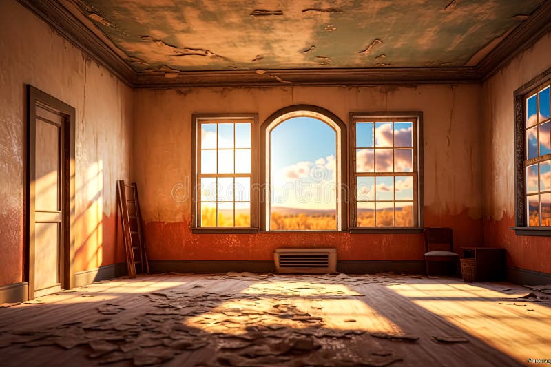 A Large Open Room with a Lot of Windows and a Couch. Stock Image ...