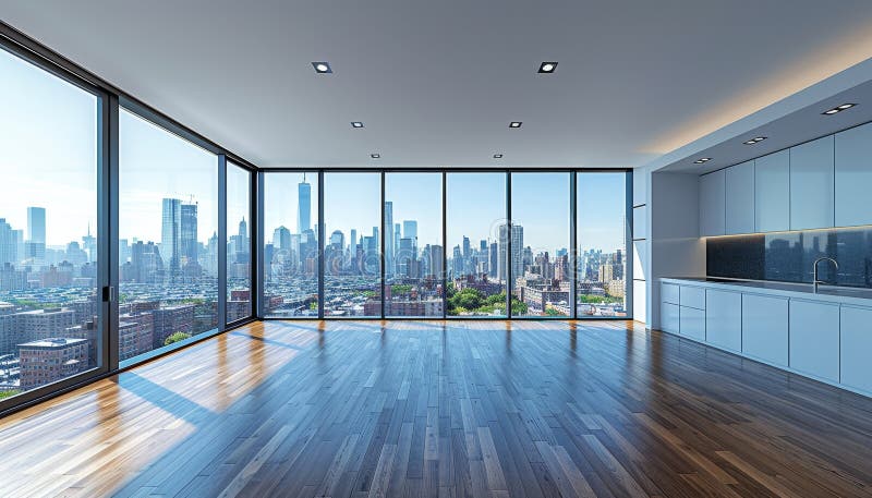 A Large Open Room with a View of the City by AI Generated Image Stock ...