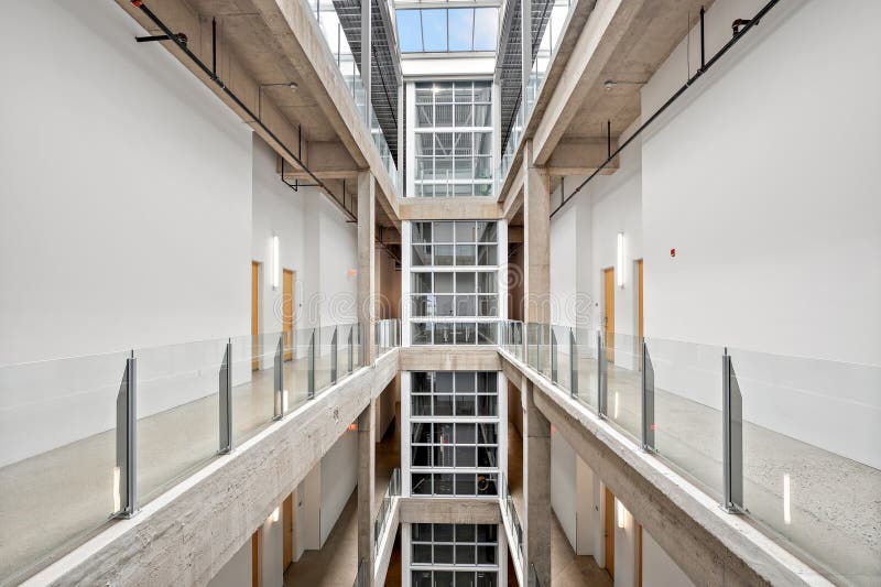 Large, Open Space with a Glass Ceiling and a Glass Railing Stock Image ...