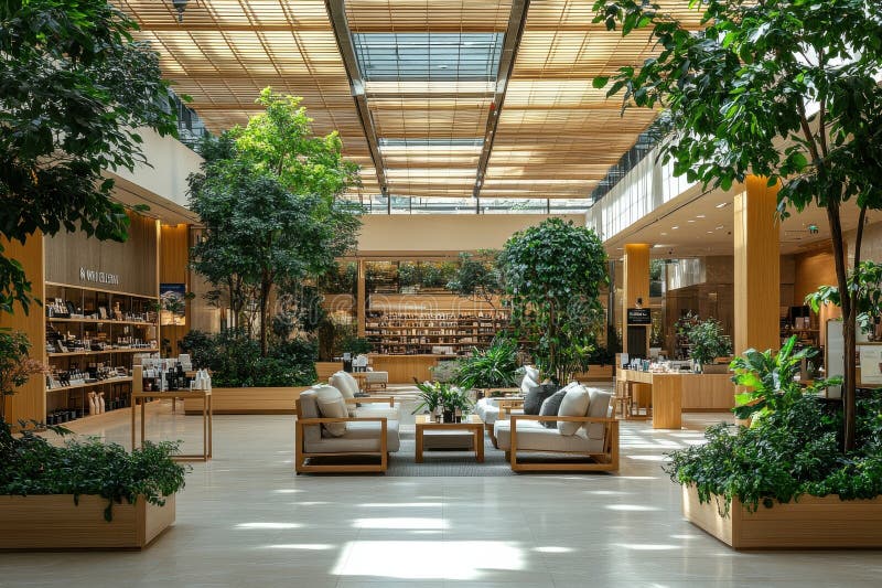 A Large Open Space with a Lot of Greenery and a Few Couches Stock Image ...