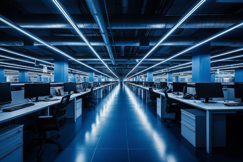 Large Open Space Office Techno Interior. Generative AI Stock Image ...