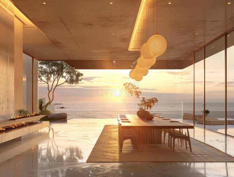 A Large Open Space with a View of the Ocean and a Table with Chairs ...
