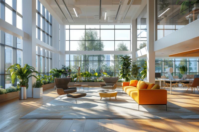 Modern Office Lounge Area Yellow Sofa Large Window Stock Photos - Free ...