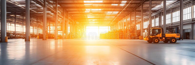 Large Open Warehouse with Forklift Stock Illustration - Illustration of ...