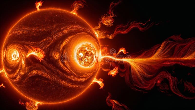 Large Orange Burning Sun in the Sky Stock Illustration - Illustration ...