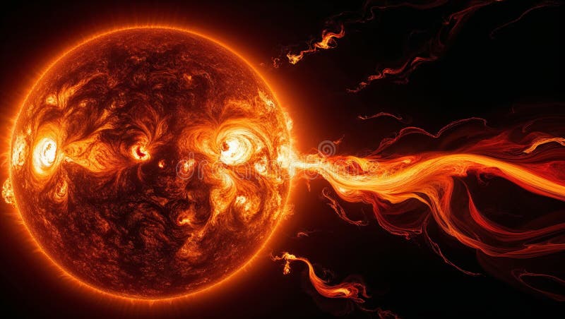 Large Orange Burning Sun in the Sky Stock Illustration - Illustration ...