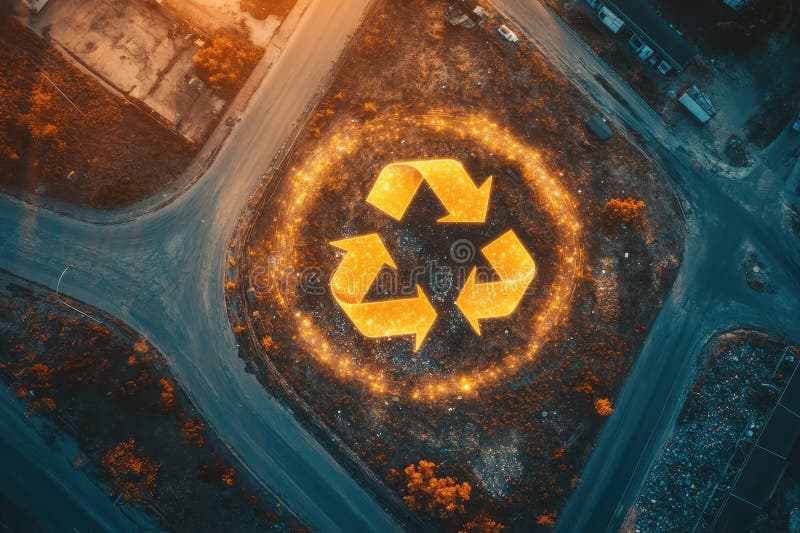 A Large Orange Circle with Recycle Symbol Inside of it Stock Image ...