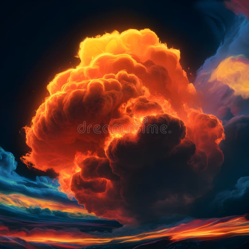 A Large Orange Cloud in the Sky with Nuclear Explosion Background Stock ...