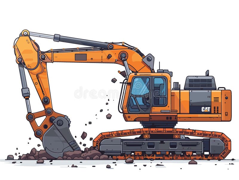 Large Orange Construction Vehicle is Digging into the Ground Stock ...
