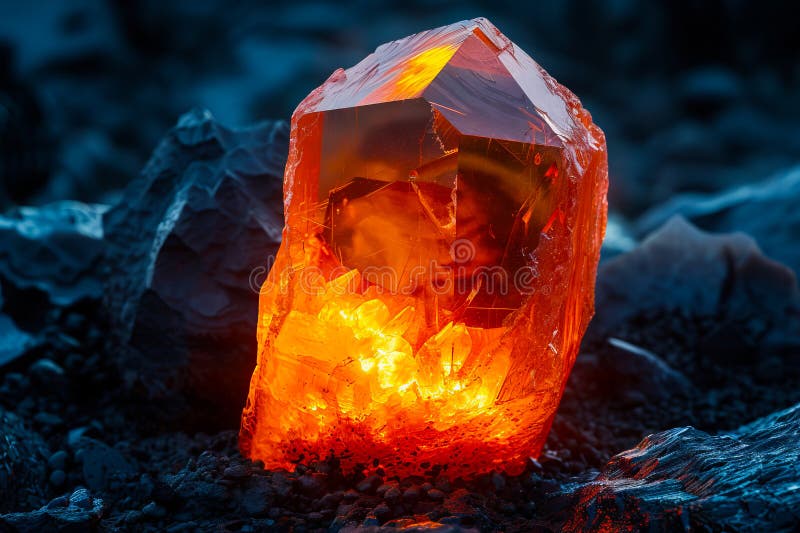 A Large Orange Crystal on Top of Rocks Stock Image - Image of fire ...
