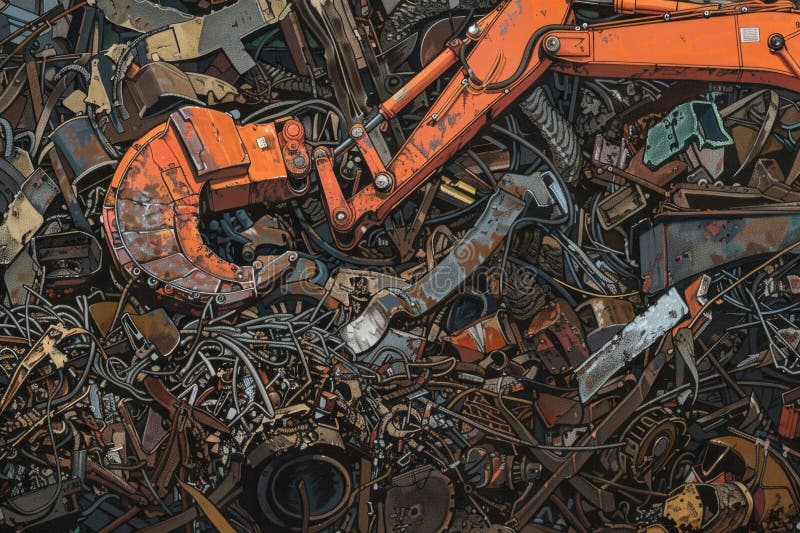 A Large Orange Excavator on a Pile of Junk, Suitable for Construction ...