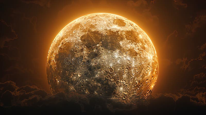 A Large Orange Moon is in the Sky with a Cloudy Background Stock Image ...