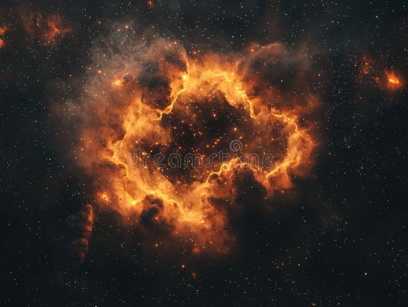 Large Orange Nebula with a Bright Star at the Center in Deep Space ...