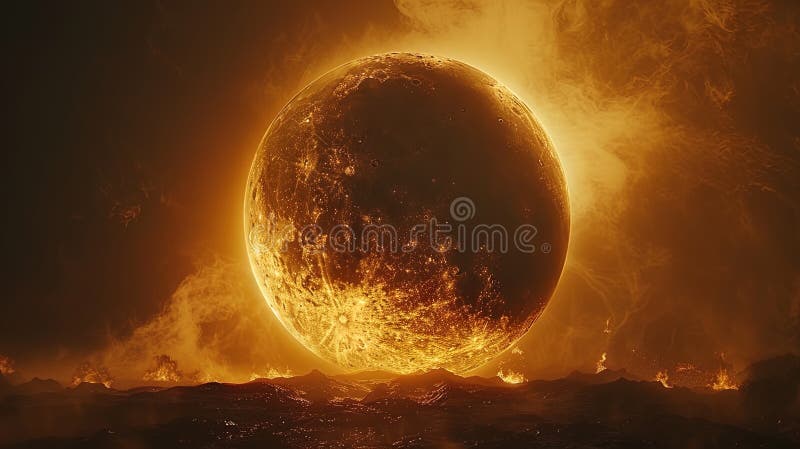 A Large Orange Planet with a Fire on it Stock Image - Image of earth ...
