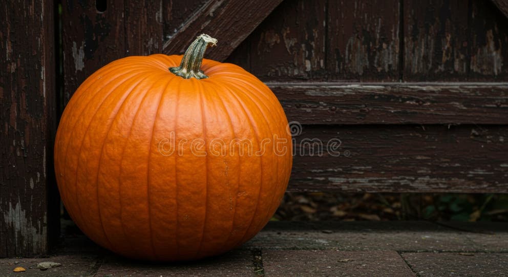 Large Orange Pumpkin by Rustic Wooden Gate Stock Illustration ...