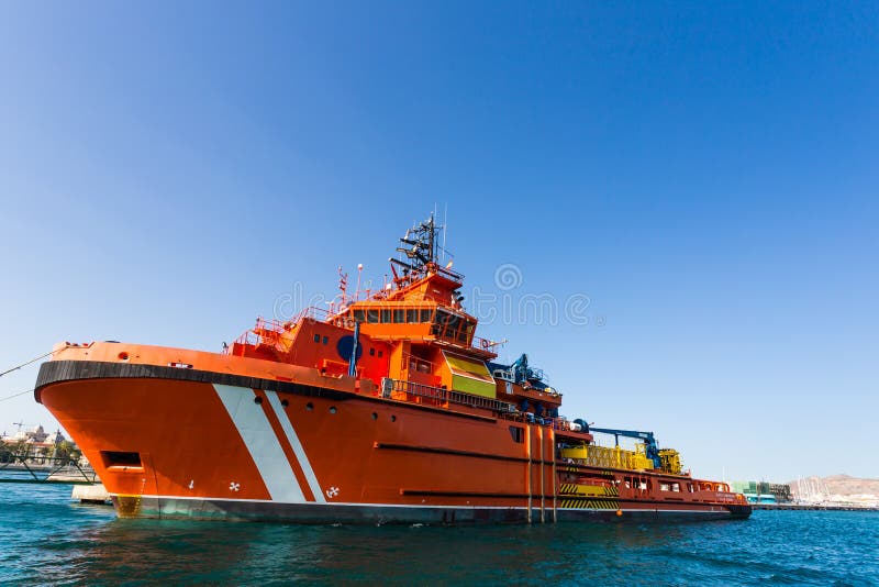 Large Orange Rescue Ship in the Seaport Editorial Stock Photo - Image ...