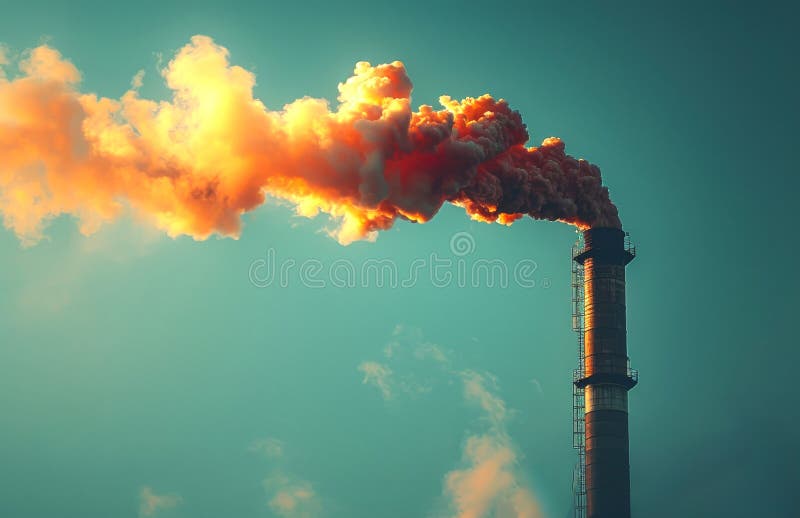 A Large, Orange Smoke Stack is Spewing Smoke into the Sky Stock Photo ...