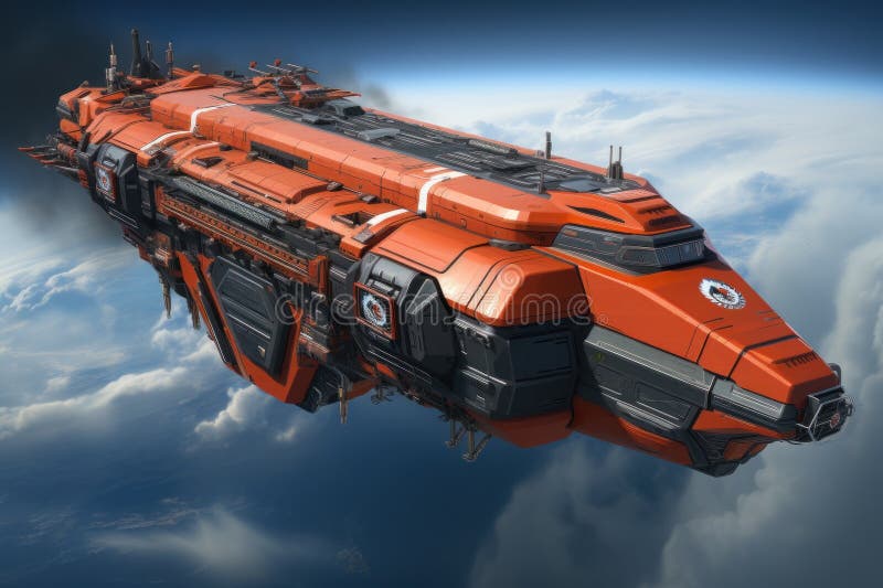 A Large Orange Space Ship Floating in the Sky. Generative AI Image ...