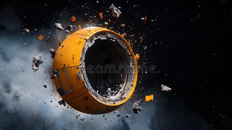 A Large, Orange, Spherical Object is Shown Breaking Apart in Space ...